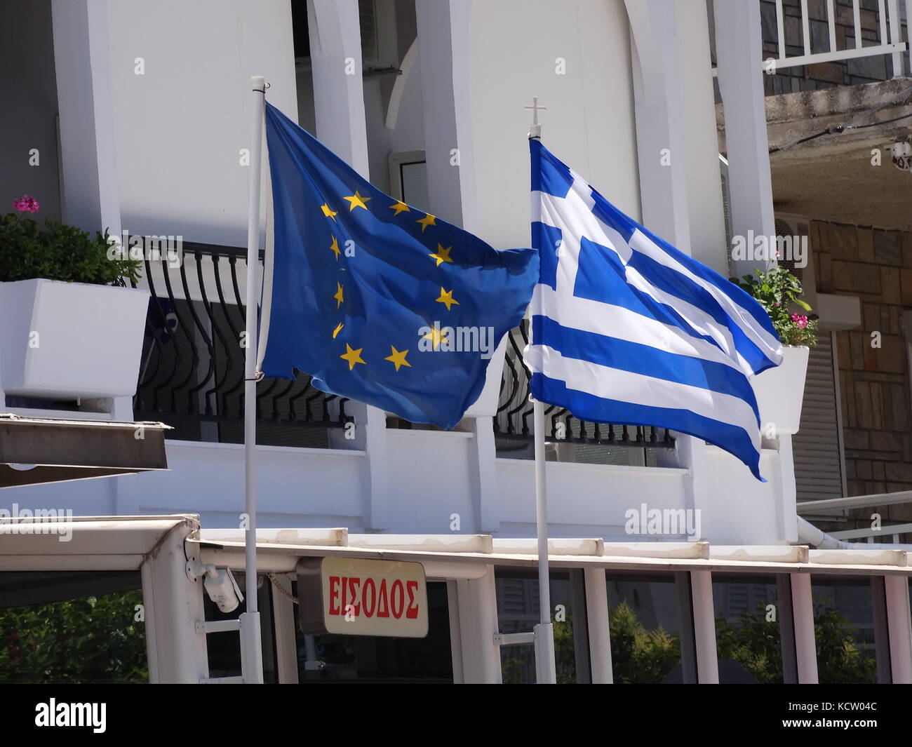 EU and Greek flag Stock Photo - Alamy