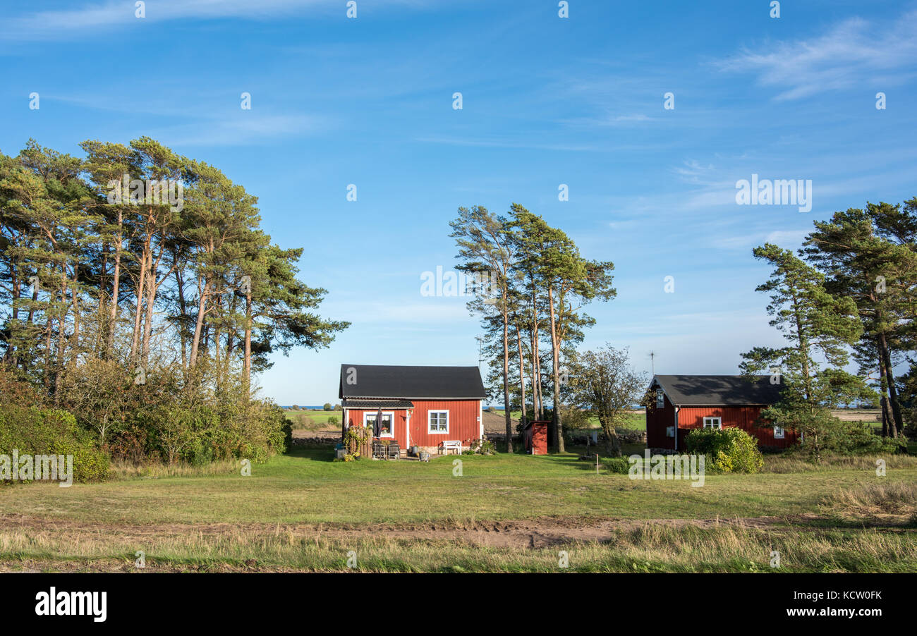 Traditional cottage in the countryside of Swedish Baltic sea island ...