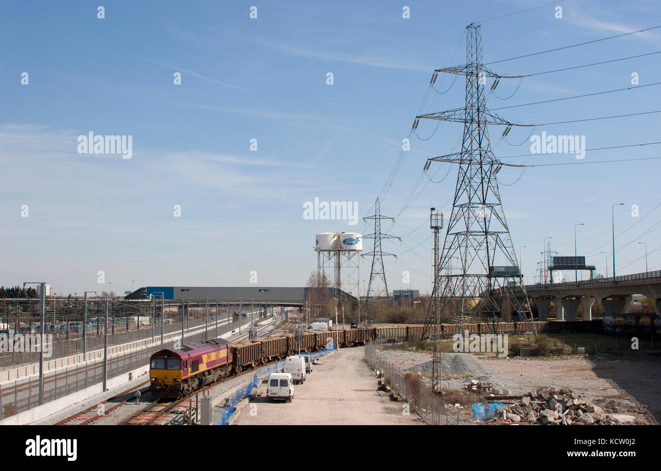 An EWS class 66 locomotive working a freight train loaded with sand at ...