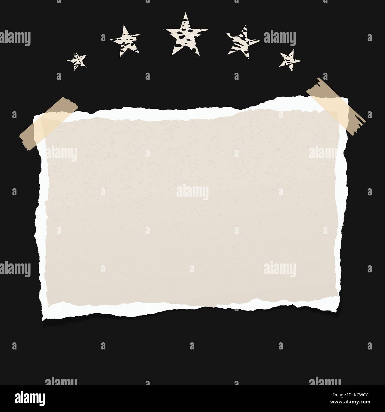 White ripped note, notebook paper stuck on gray squared background ...