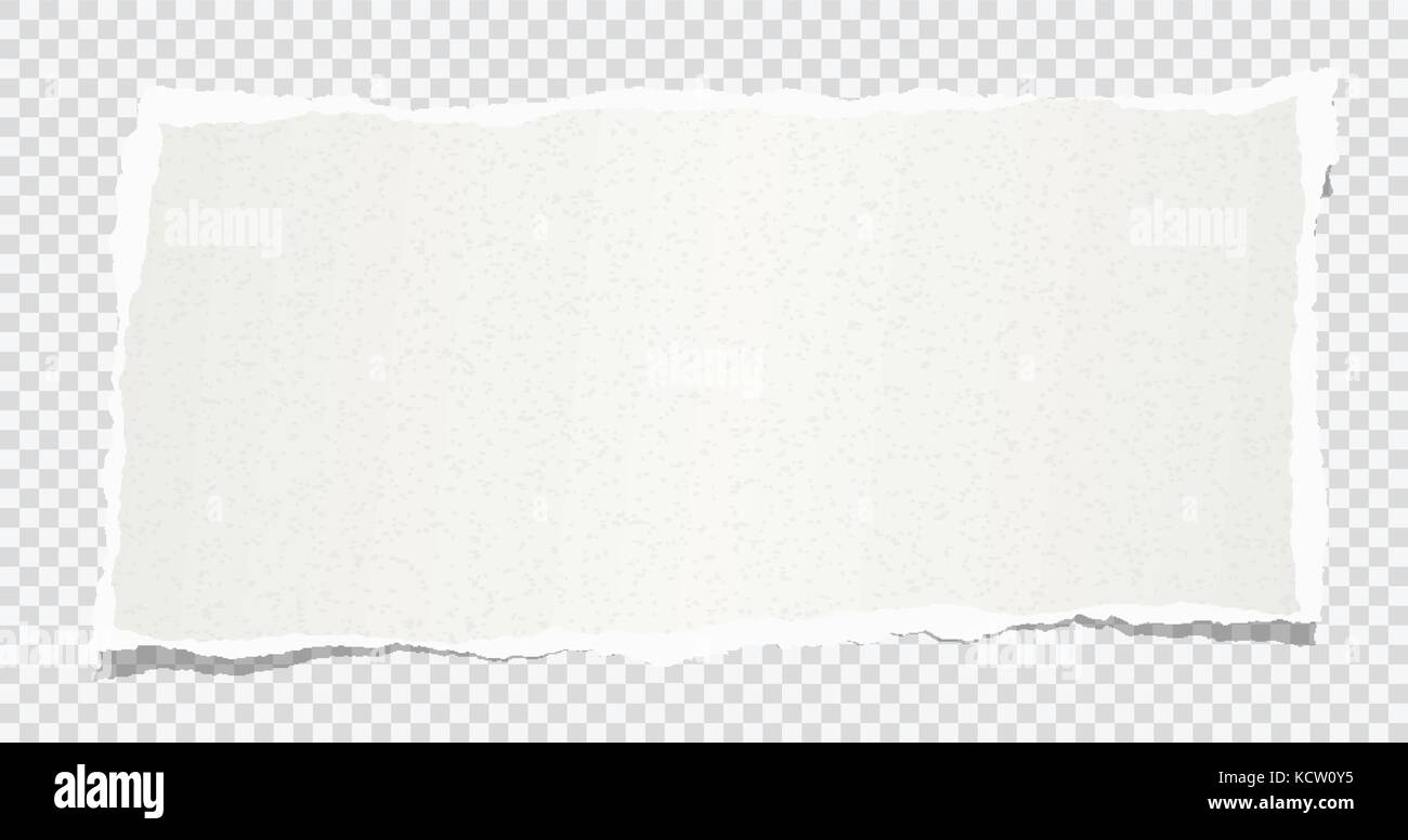 White ripped note, notebook paper stuck on gray squared background ...