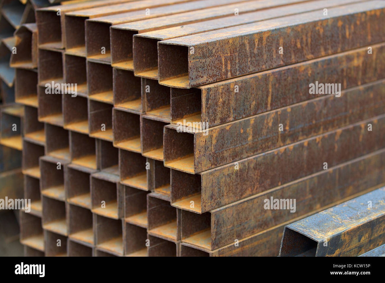 Metal profile pipe of rectangular cross section in packs at the ...