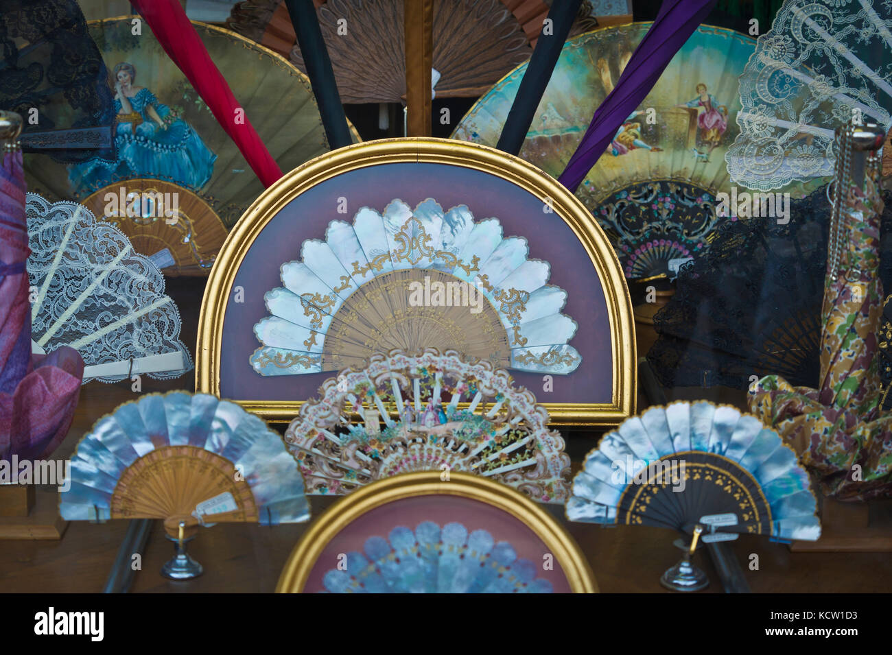 Decorative Spanish fans displayed in a store window in Madrid Stock ...