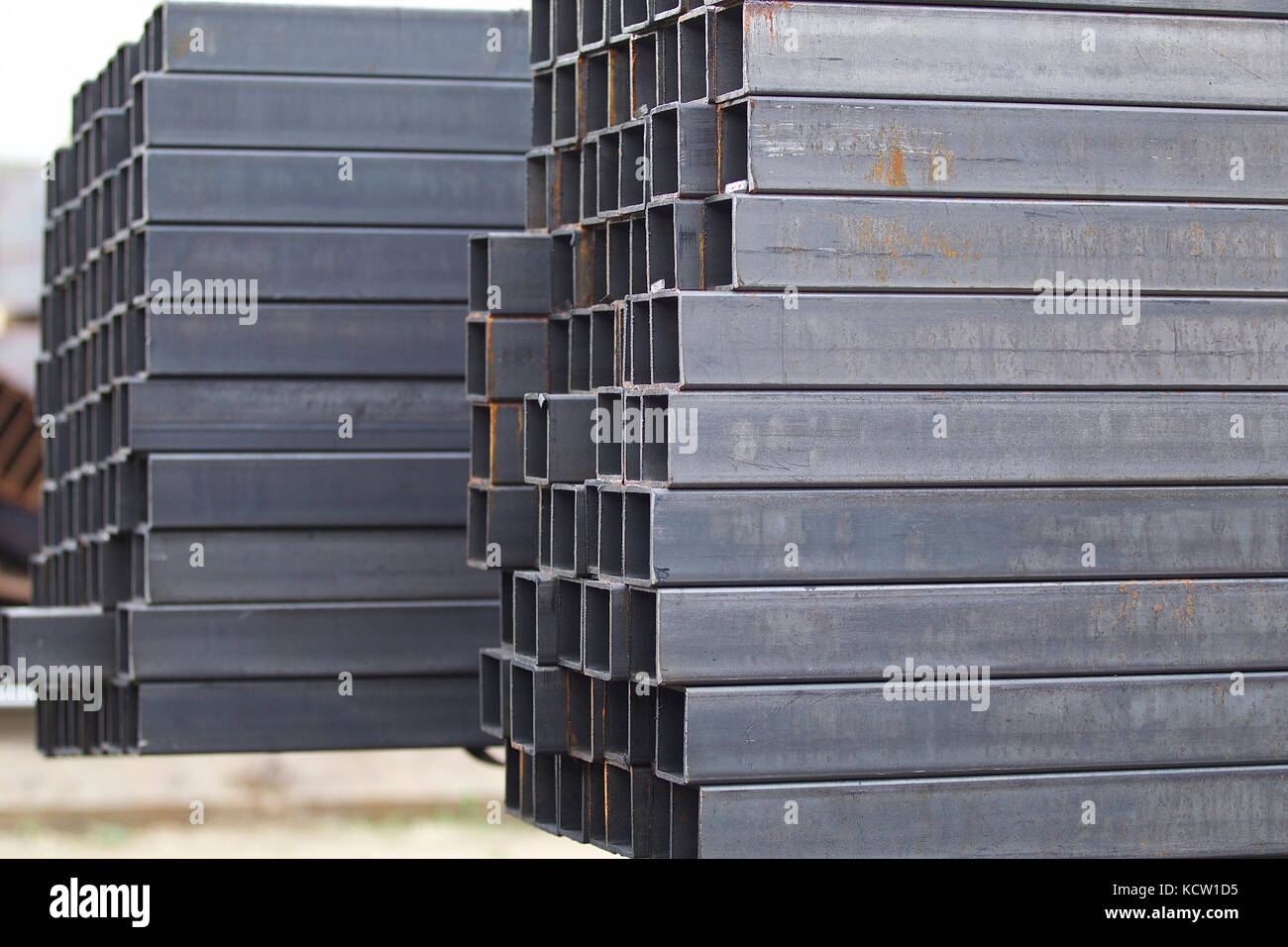 Metal profile pipe of rectangular cross section in packs at the ...