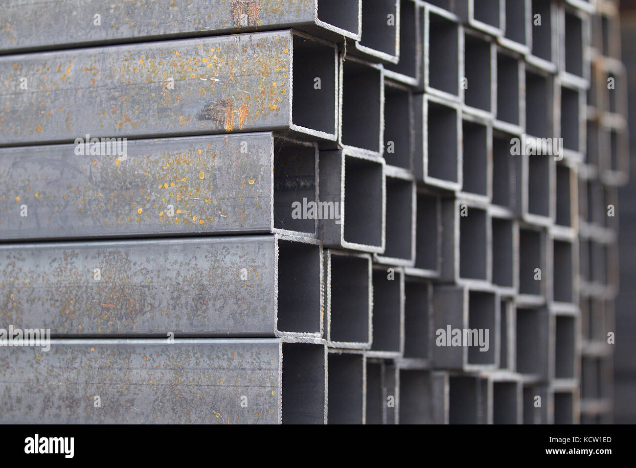 Metal profile pipe of rectangular cross section in packs at the ...