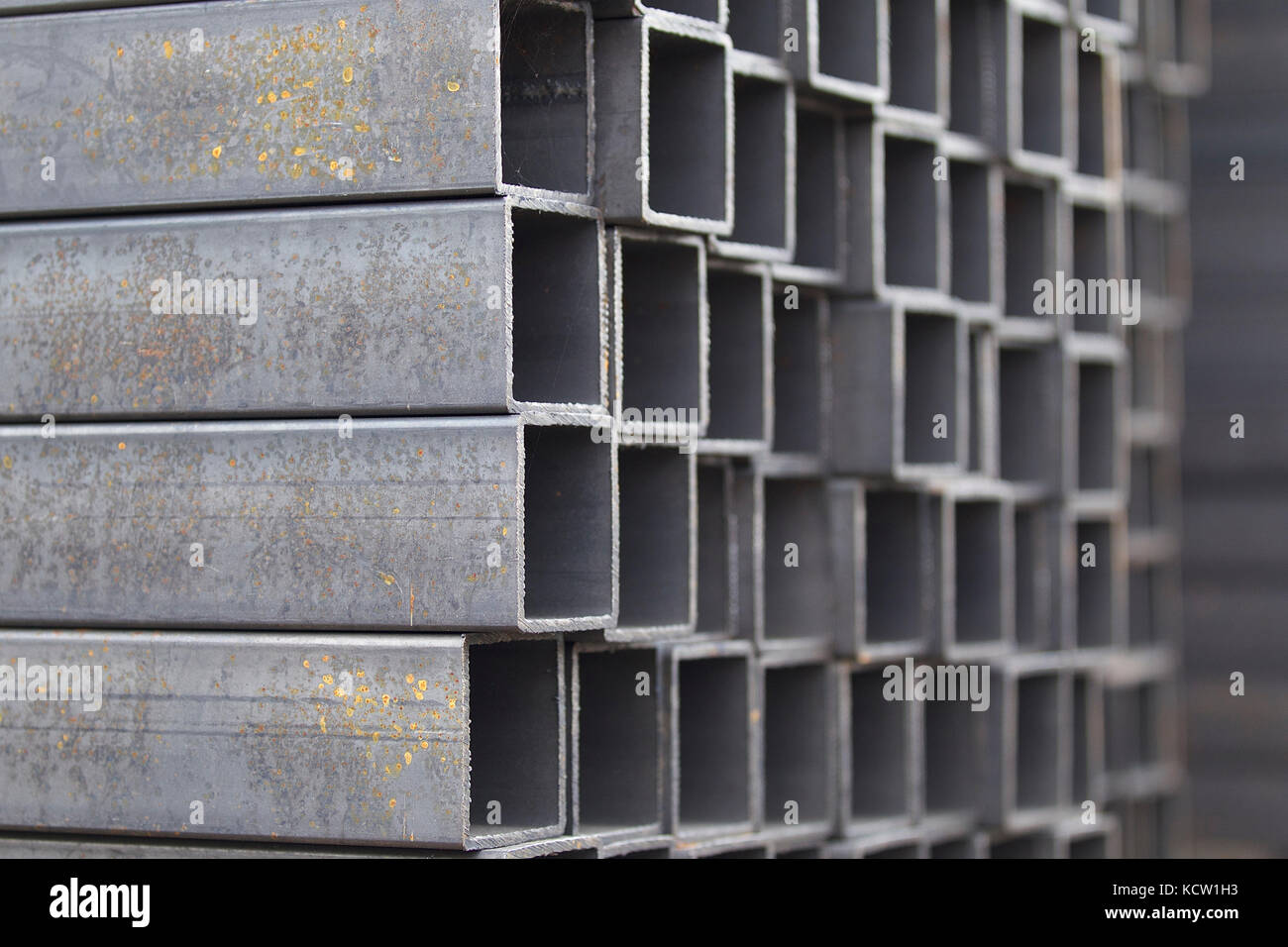 Metal profile pipe of rectangular cross section in packs at the ...