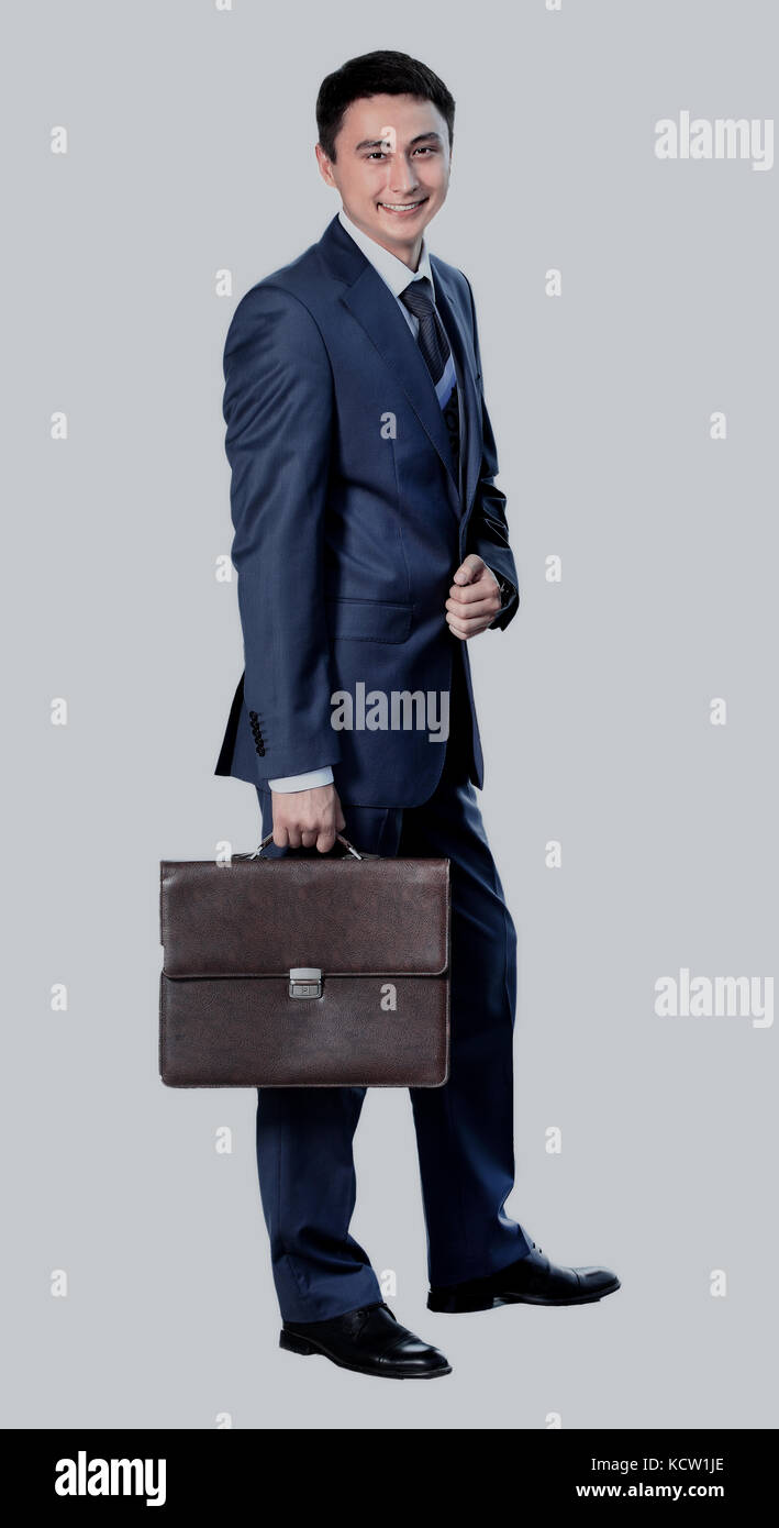 Full body portrait of happy smiling business man, isolated on white ...