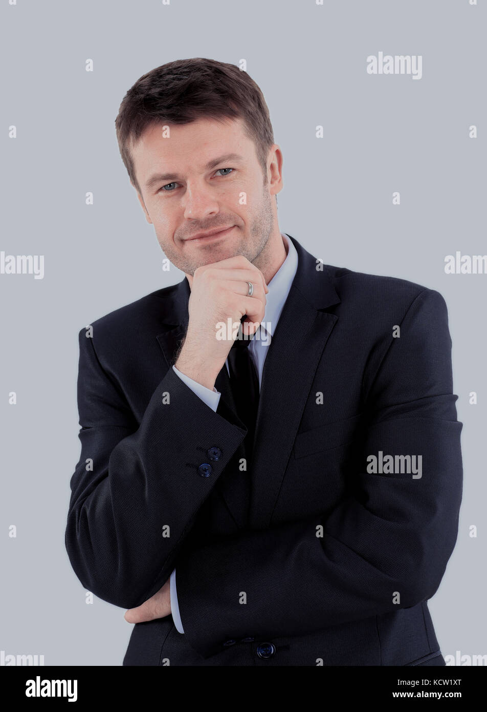 Smiling business man isolated on white Stock Photo - Alamy