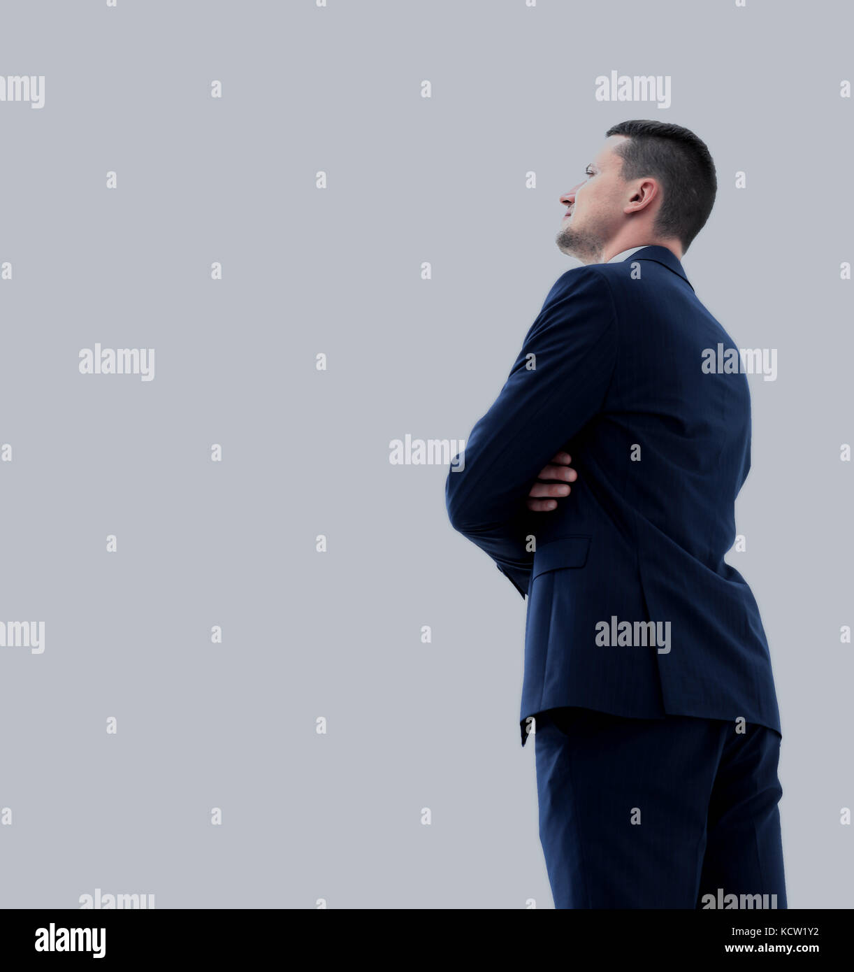Business man looking at something isolated on white background Stock ...