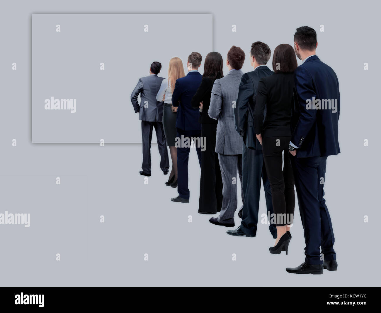 Back view of a Group of business team. Isolated on white background ...