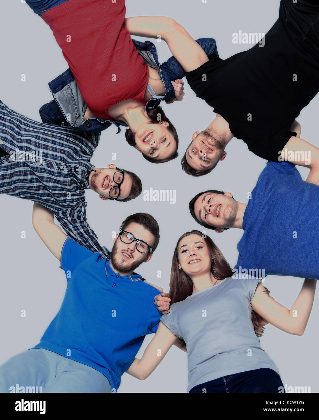 confident college students forming huddle over white background Stock ...