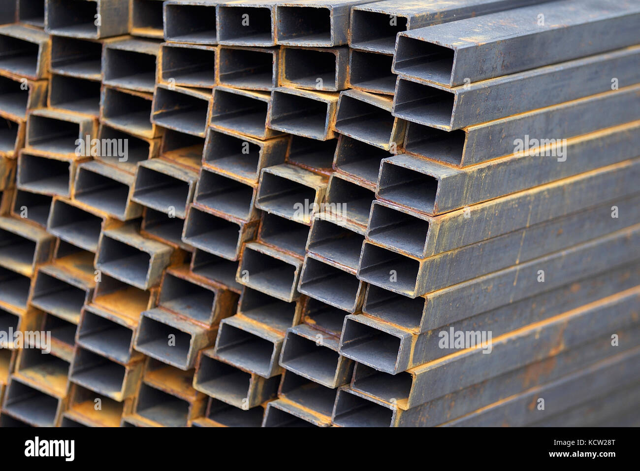 Metal profile pipe of rectangular cross section in packs at the ...