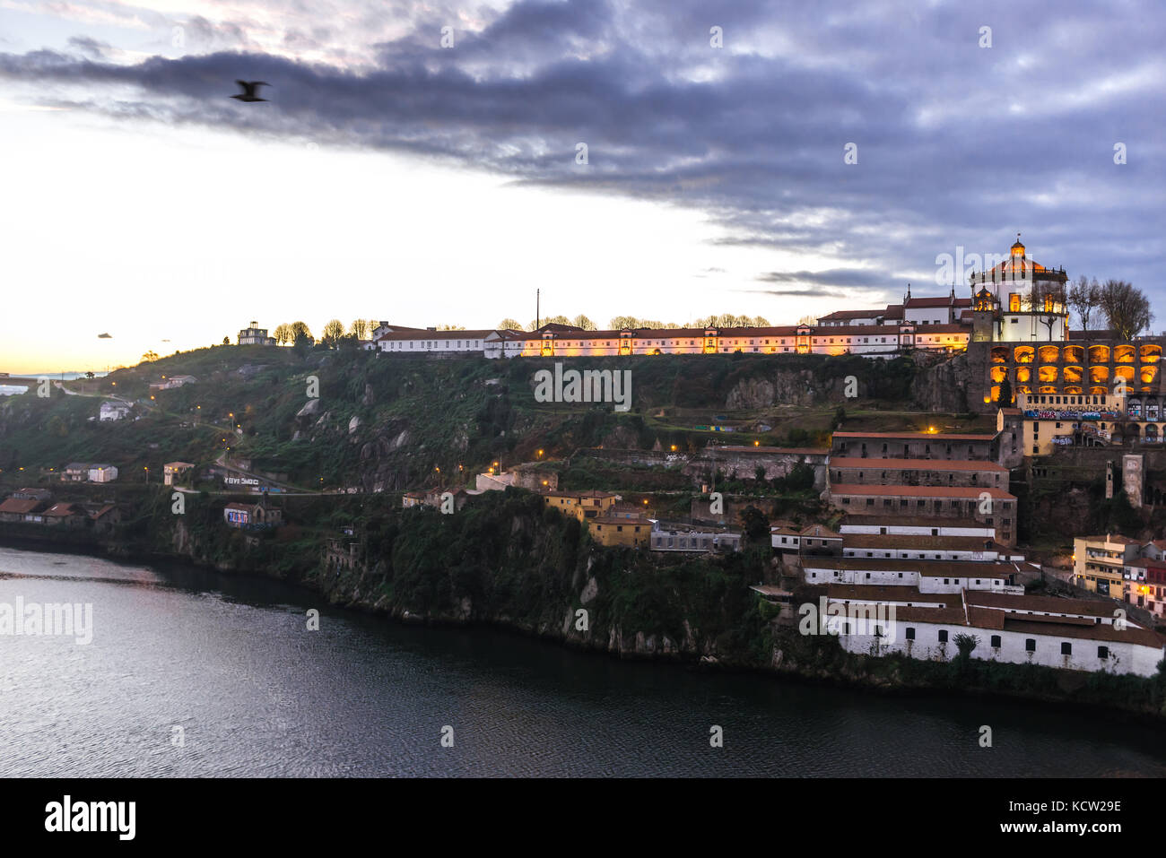 Monastery of Serra do Pillar above Port wine cellars on the bank of ...