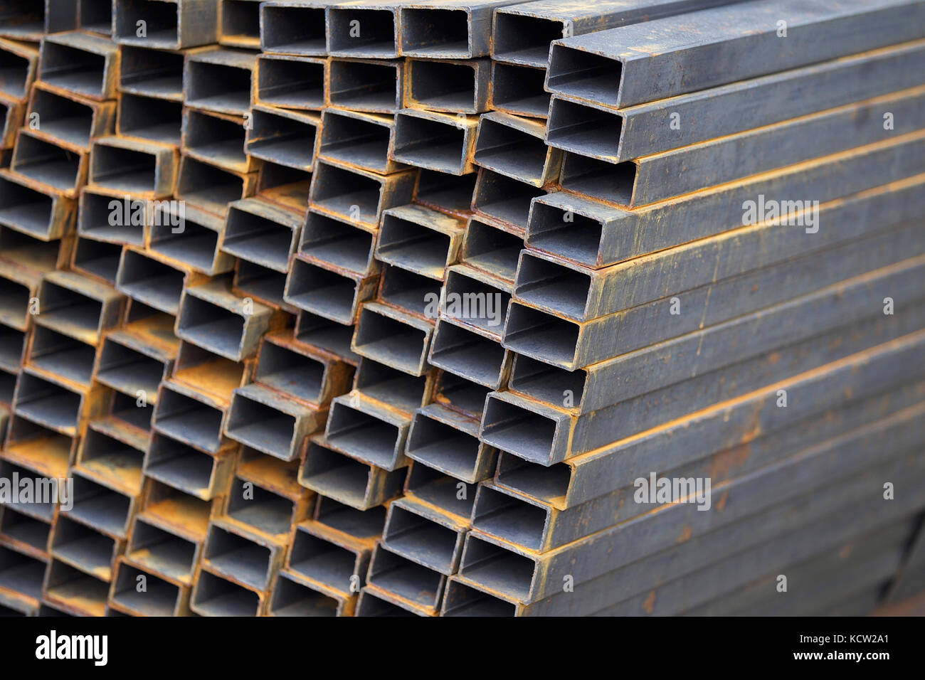 Metal profile pipe of rectangular cross section in packs at the ...