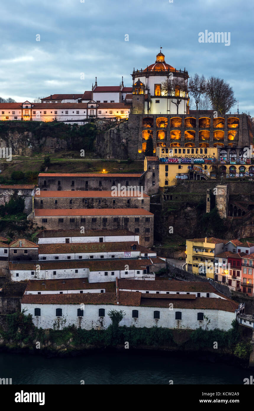 Monastery of Serra do Pillar above Port wine cellars on the bank of ...