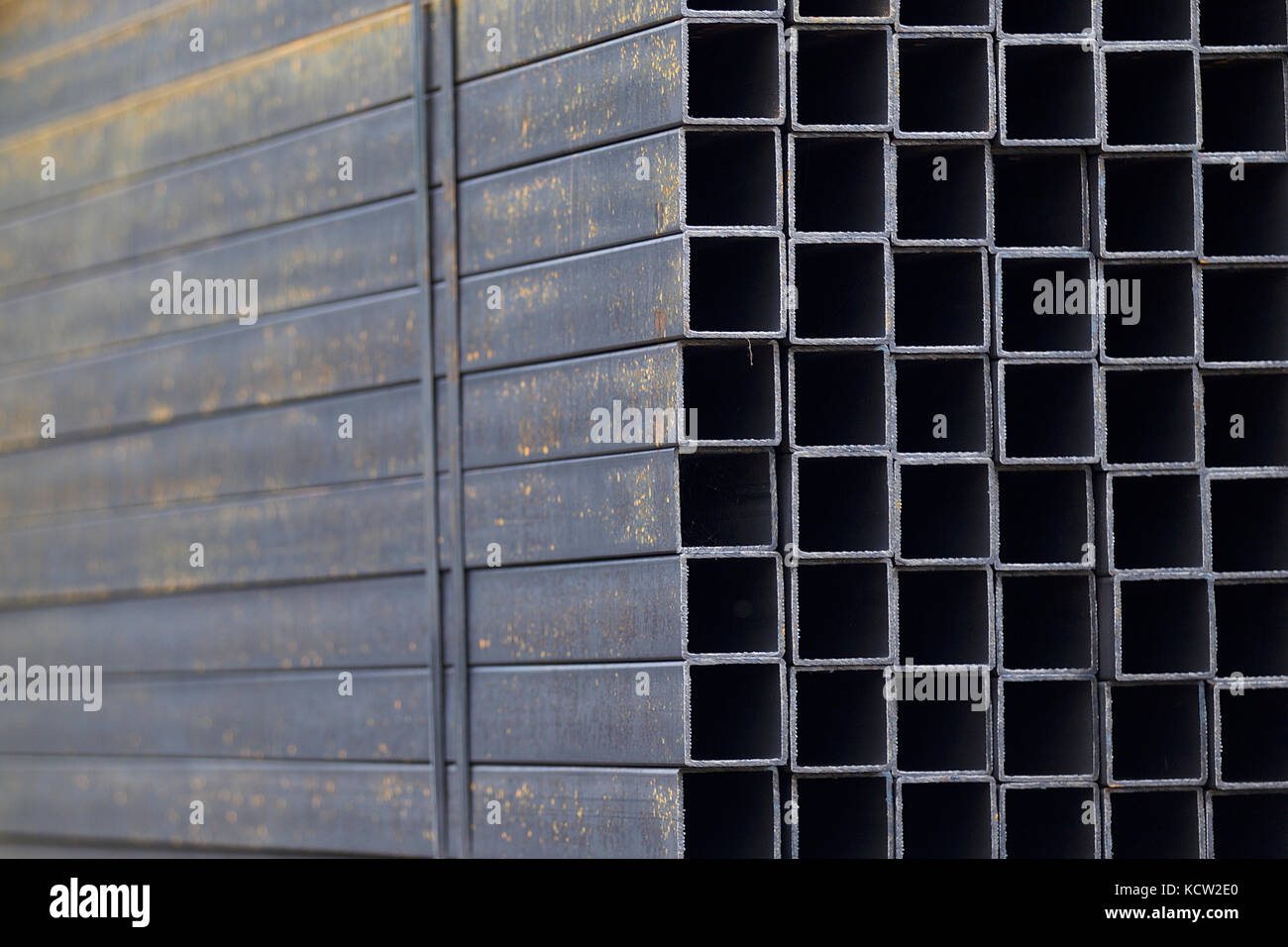 Metal profile pipe of rectangular cross section in packs at the ...