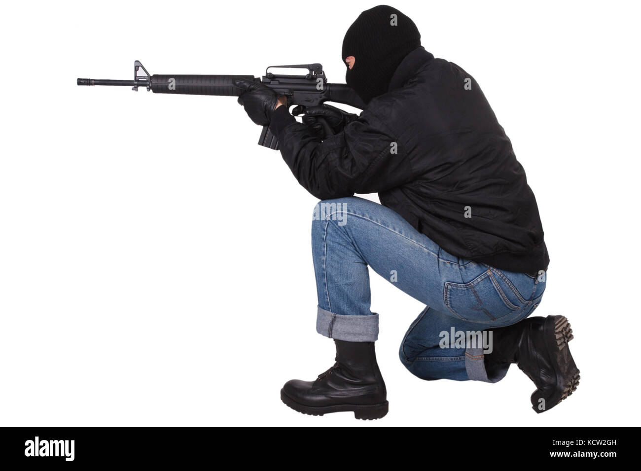 Gangster with M16 rifle isolated on white background Stock Photo - Alamy
