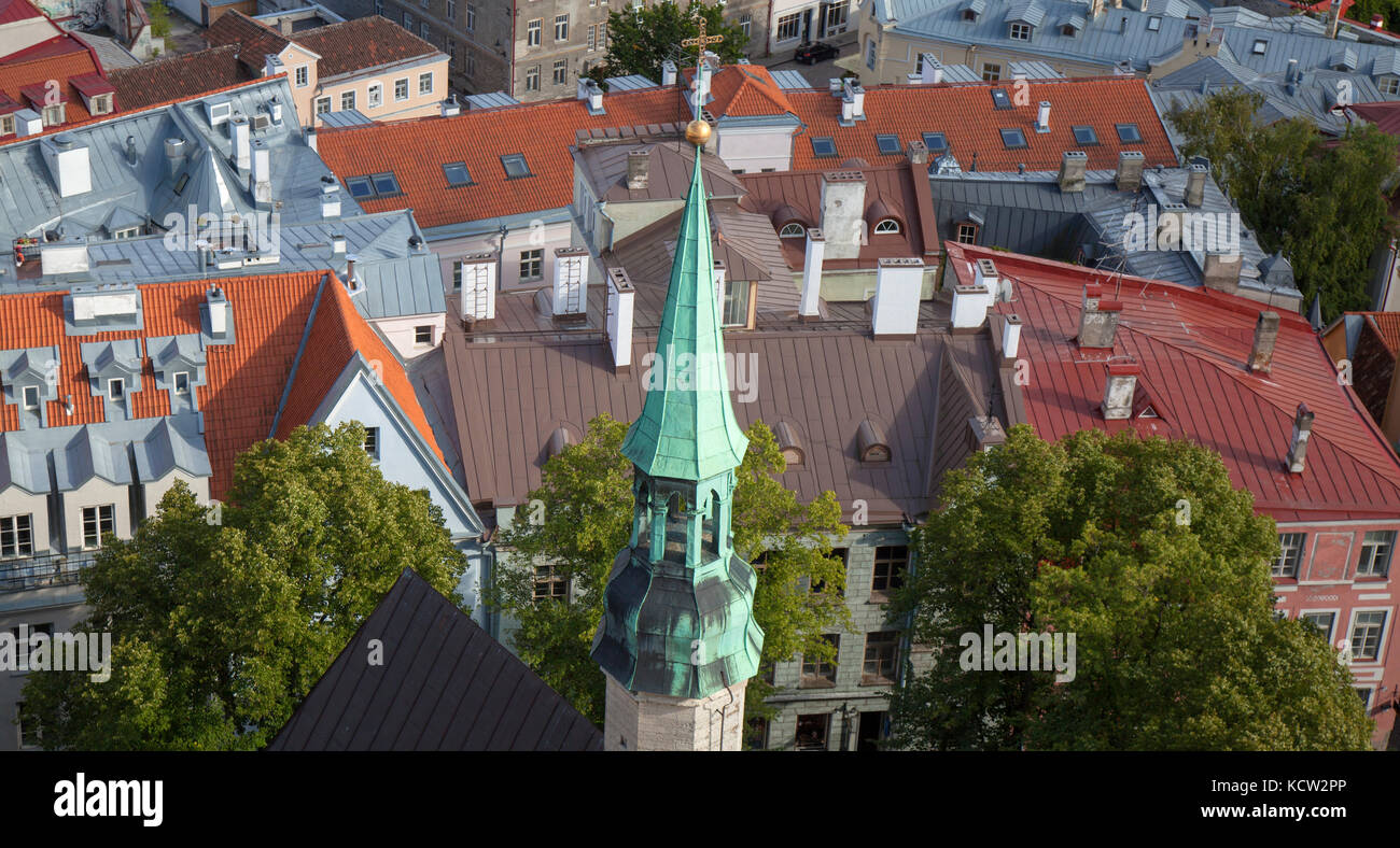 Tallinn, view from St Olav's church tower over the old town rooftops ...