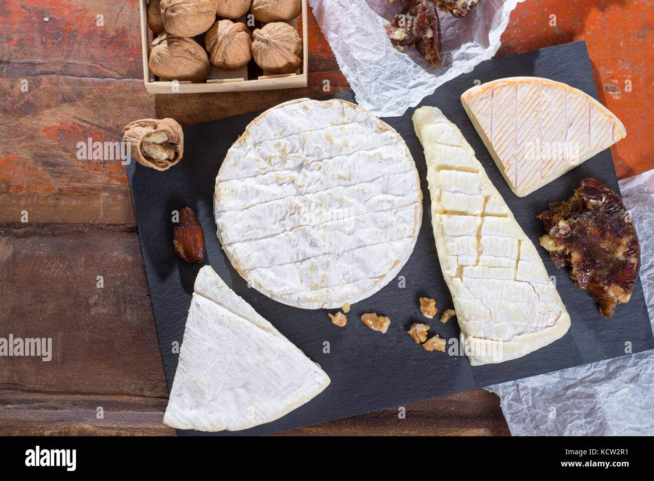 Variety of French soft cheeses - camembert, marcaire, munster, brie ...