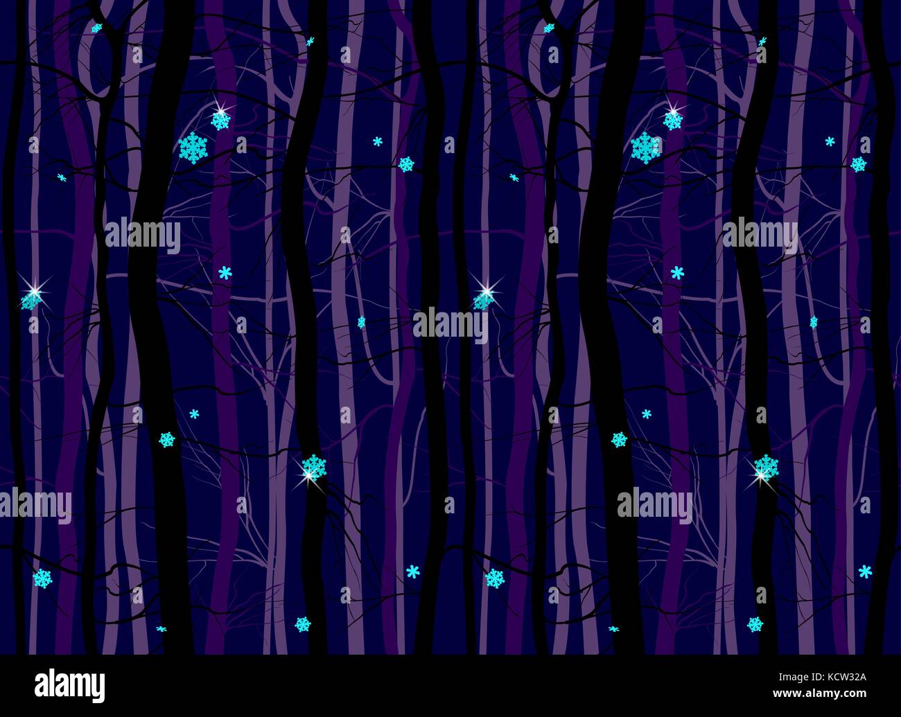 Seamless winter wood forest branches night pattern - christmas trees ...
