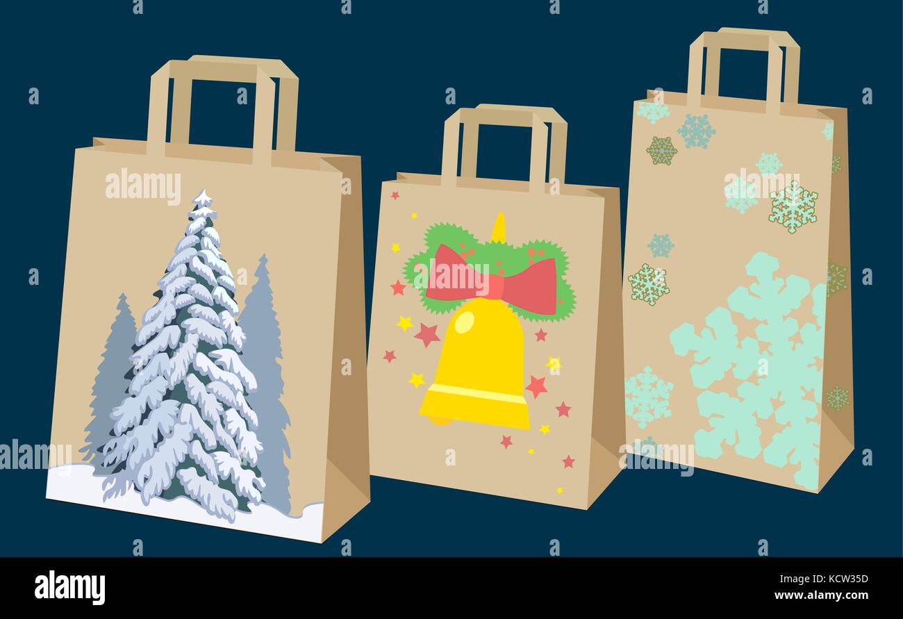 Paper bags with holiday pictures. Vector illustration Stock Vector ...