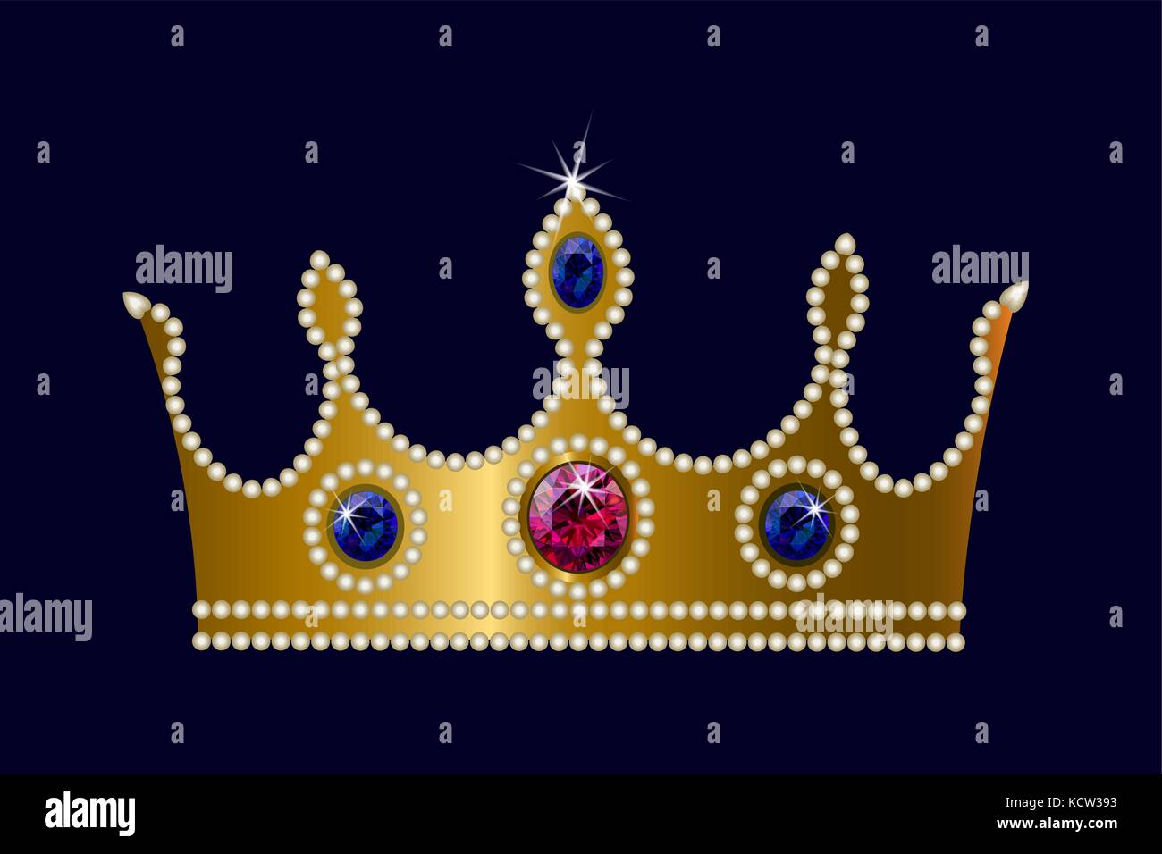 Gold crown on dark background ruby sapphire pearls. Vector illustration ...