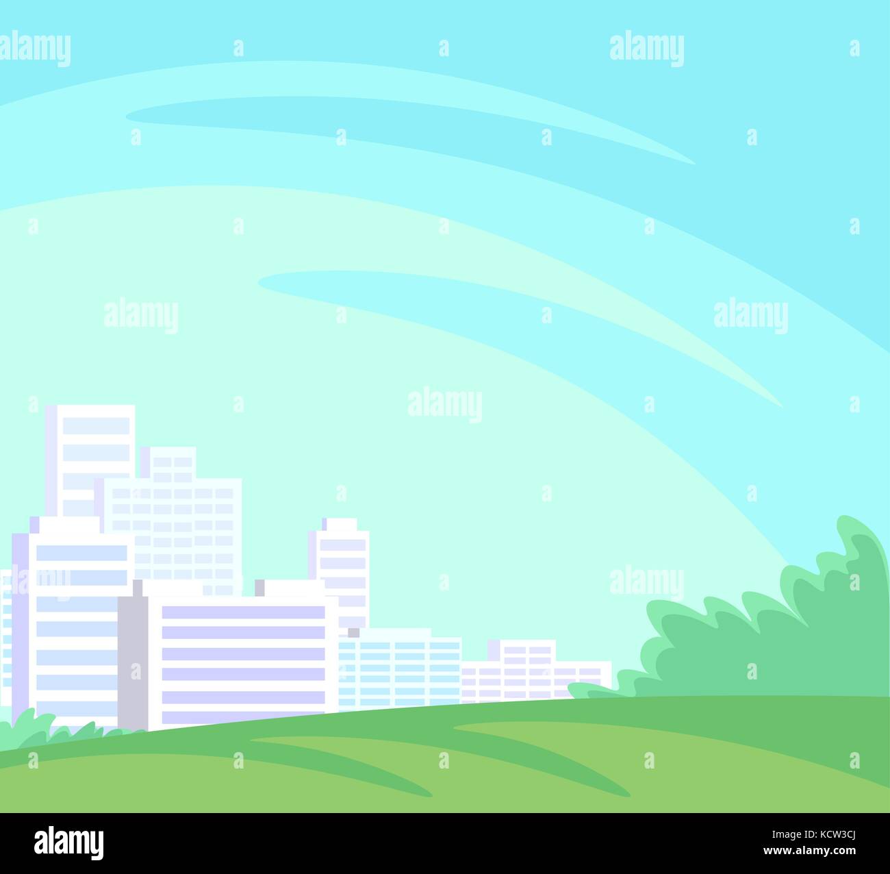 Landscape of the city in the distance. nature. Blue sky.green meadows ...