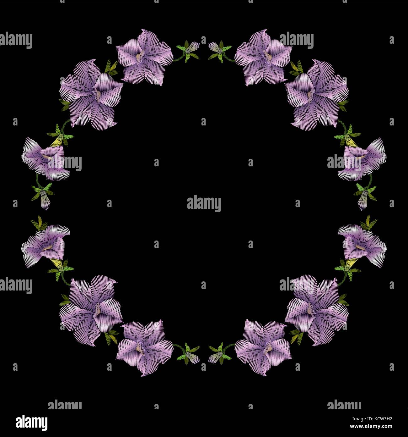 Embroidery crewel floral petunia neckline decoration. Vector ...