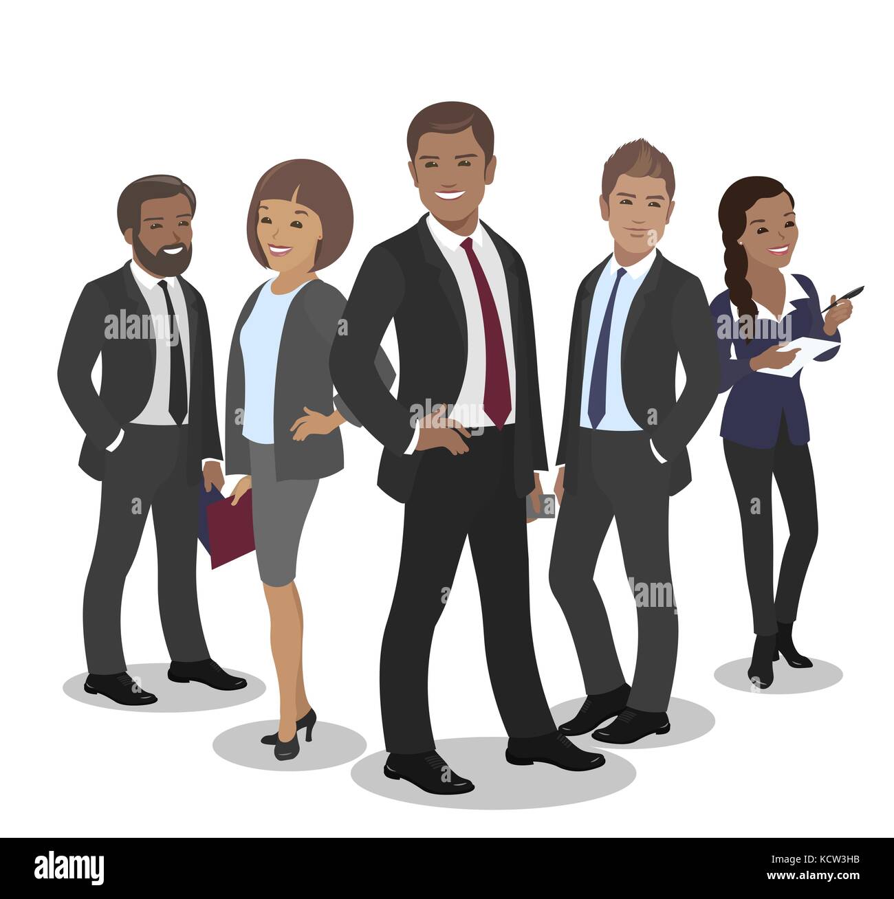 Business team of employees and the boss international group vector ...