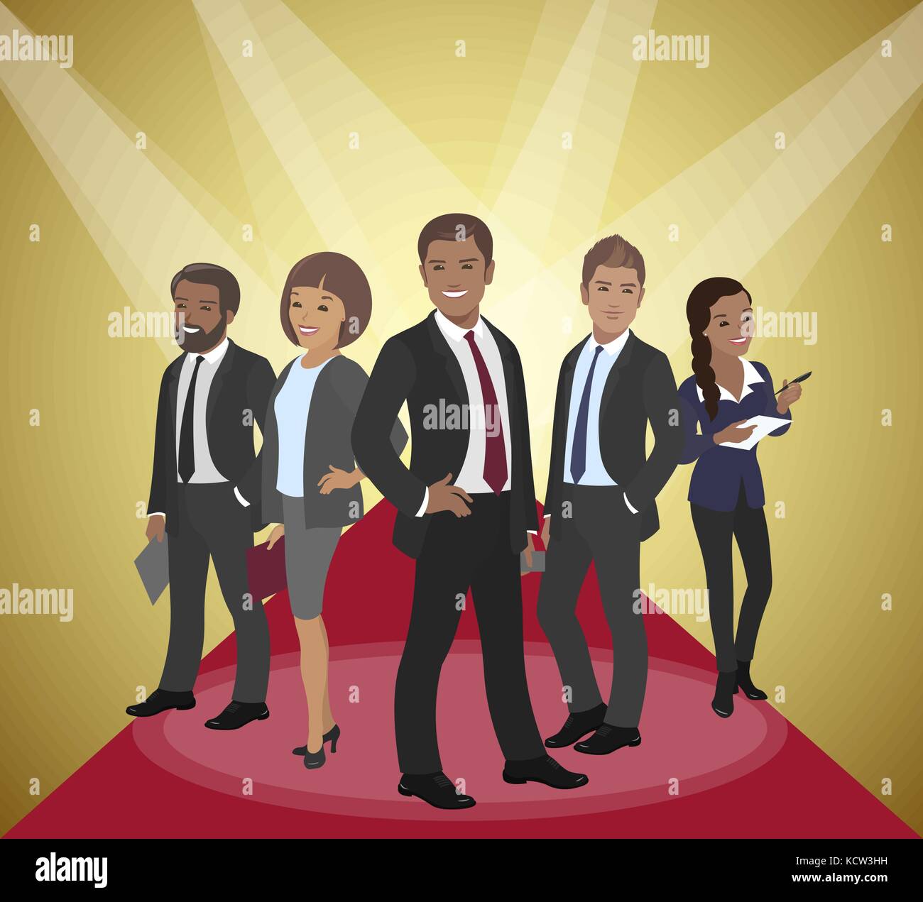 Business team of employees and the boss international group vector ...