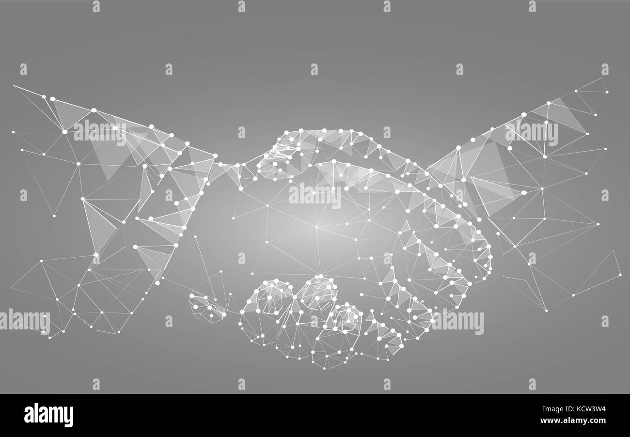 two hands handshake polygonal low poly contract agreement monochrome on ...