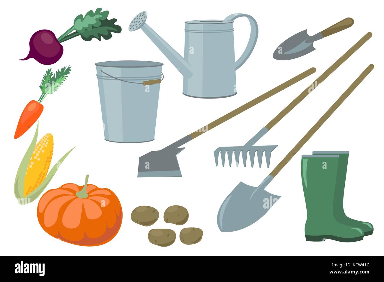 Farm Garden inventory set items elements and vegetables harvest yield ...