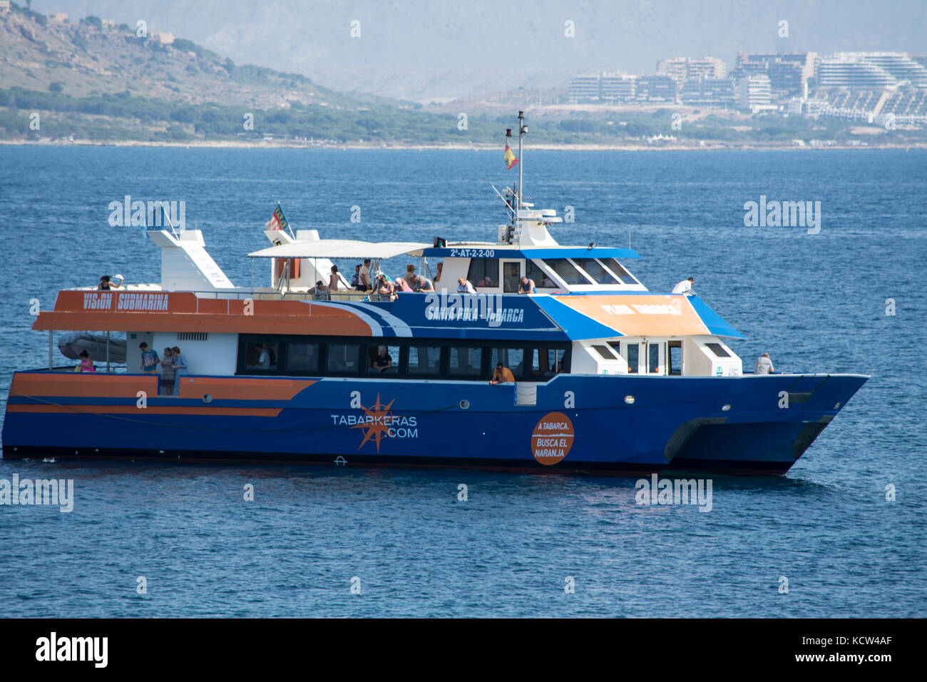 Ferry boat sailing from Santa Pola to the Spanish Island of Tabarca ...