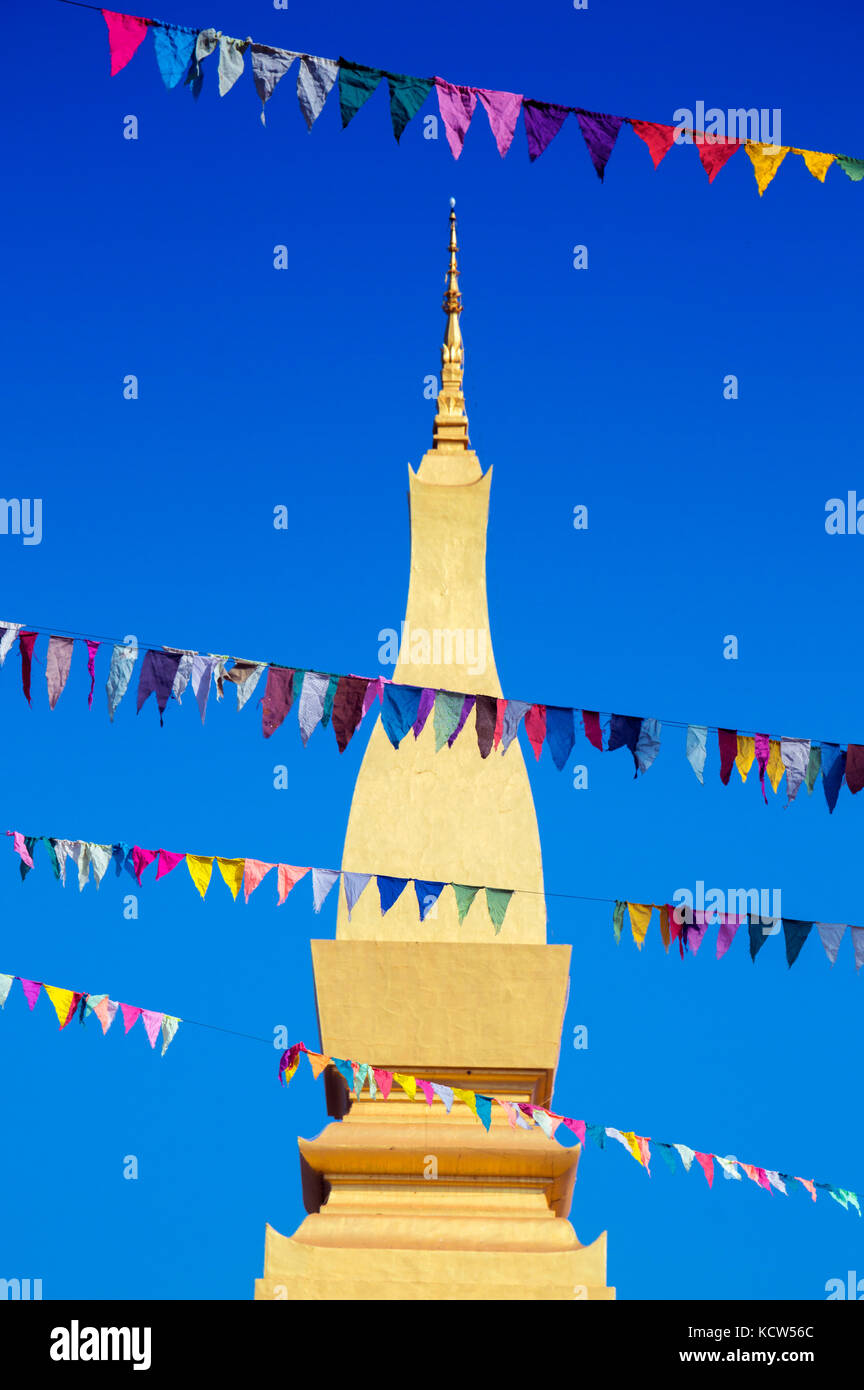 That Luang Stupa, landmark of Vientiane, Lao PDR, decorated with ...