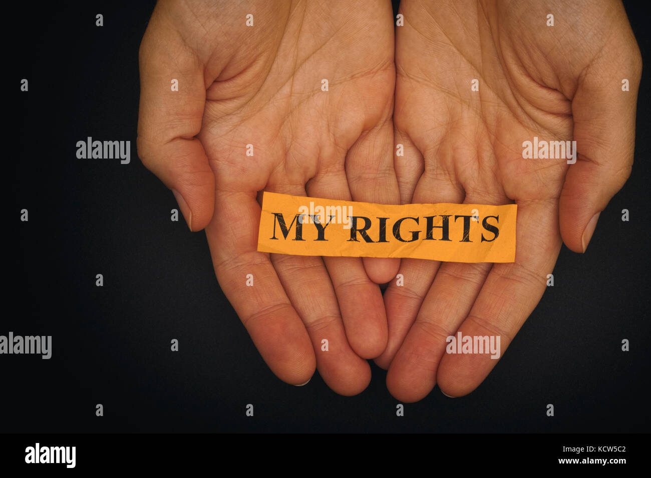 Person holds piece of paper with phrase My Rights. Close up Stock Photo ...
