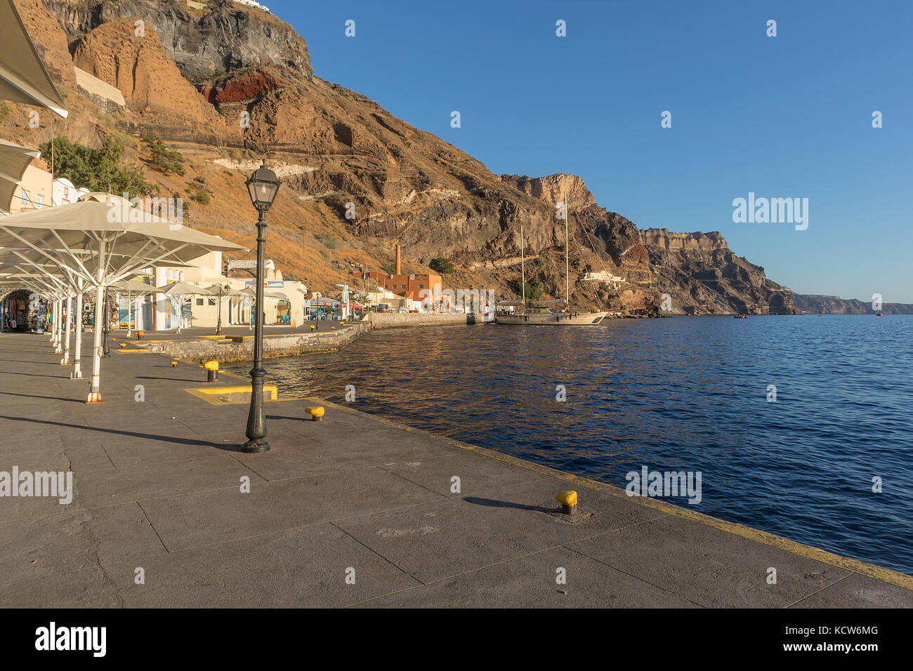 Fira marina with boats at sunset. Santorini, Greece Stock Photo - Alamy