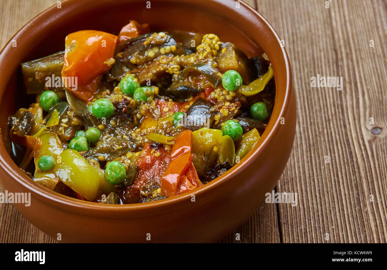 Bulgarian guvec , Dish of stewed vegetables and greens, close up Stock ...