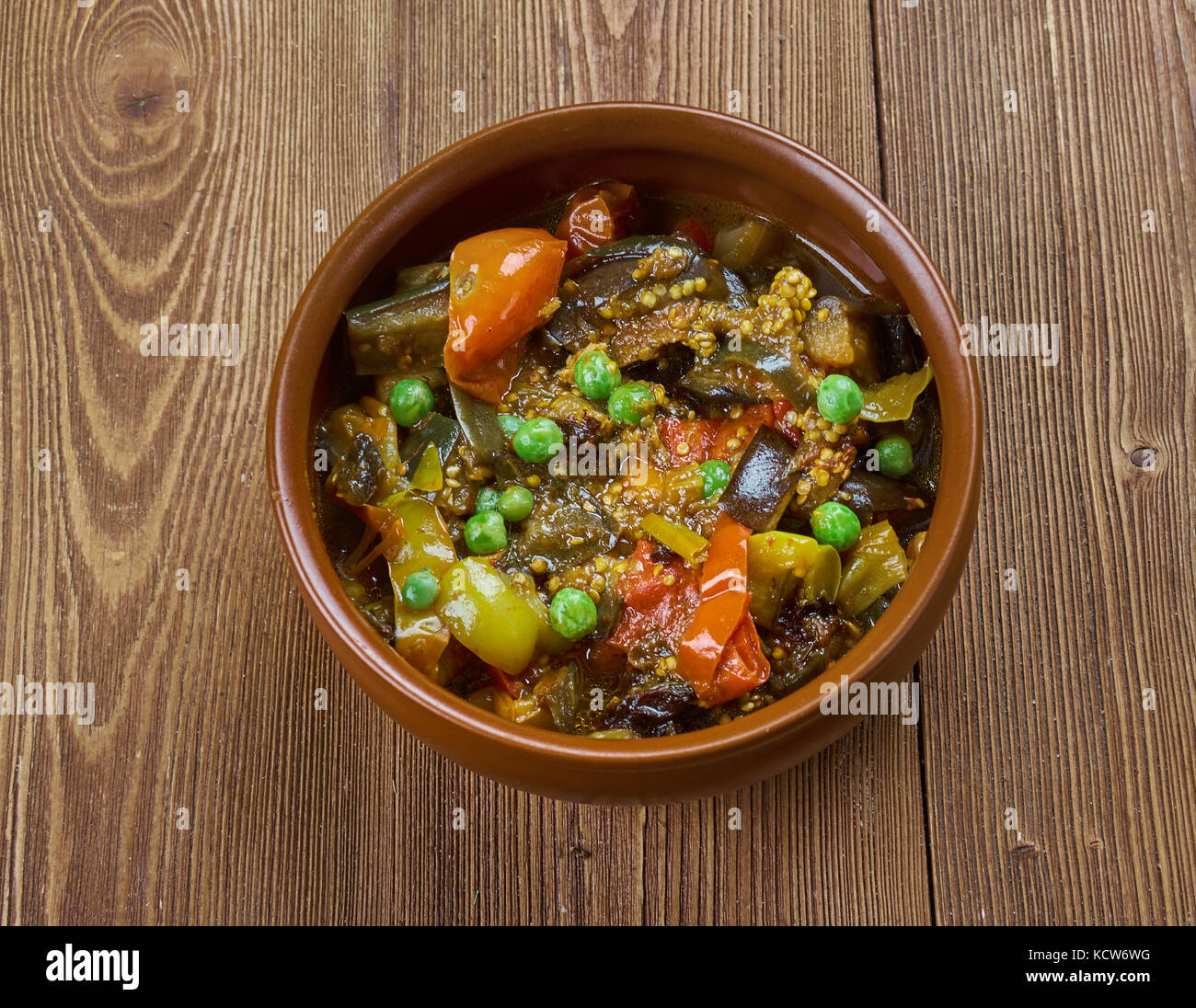Bulgarian guvec , Dish of stewed vegetables and greens, close up Stock ...