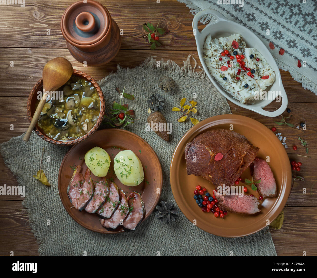 Scandinavian cuisine. Traditional assorted Scandinavian dishes, Top ...