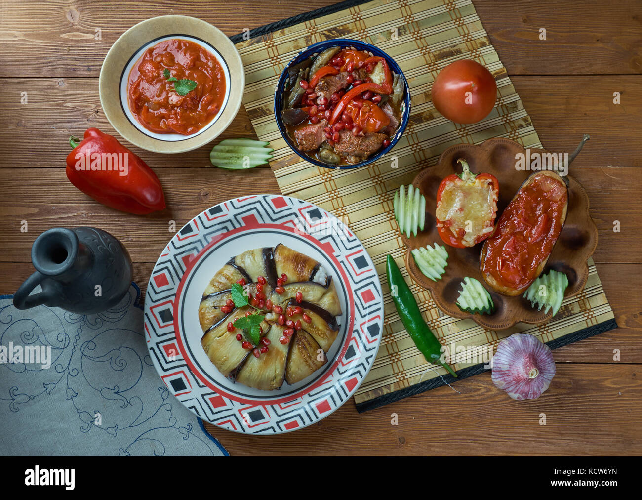 Turkish cuisine. Traditional assorted turkish dishes, Top view. Eastern ...