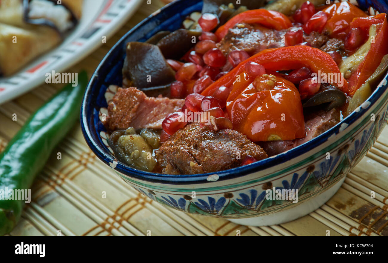 Turkish lamd Guvech. Traditional assorted turkish dishes, Top view ...