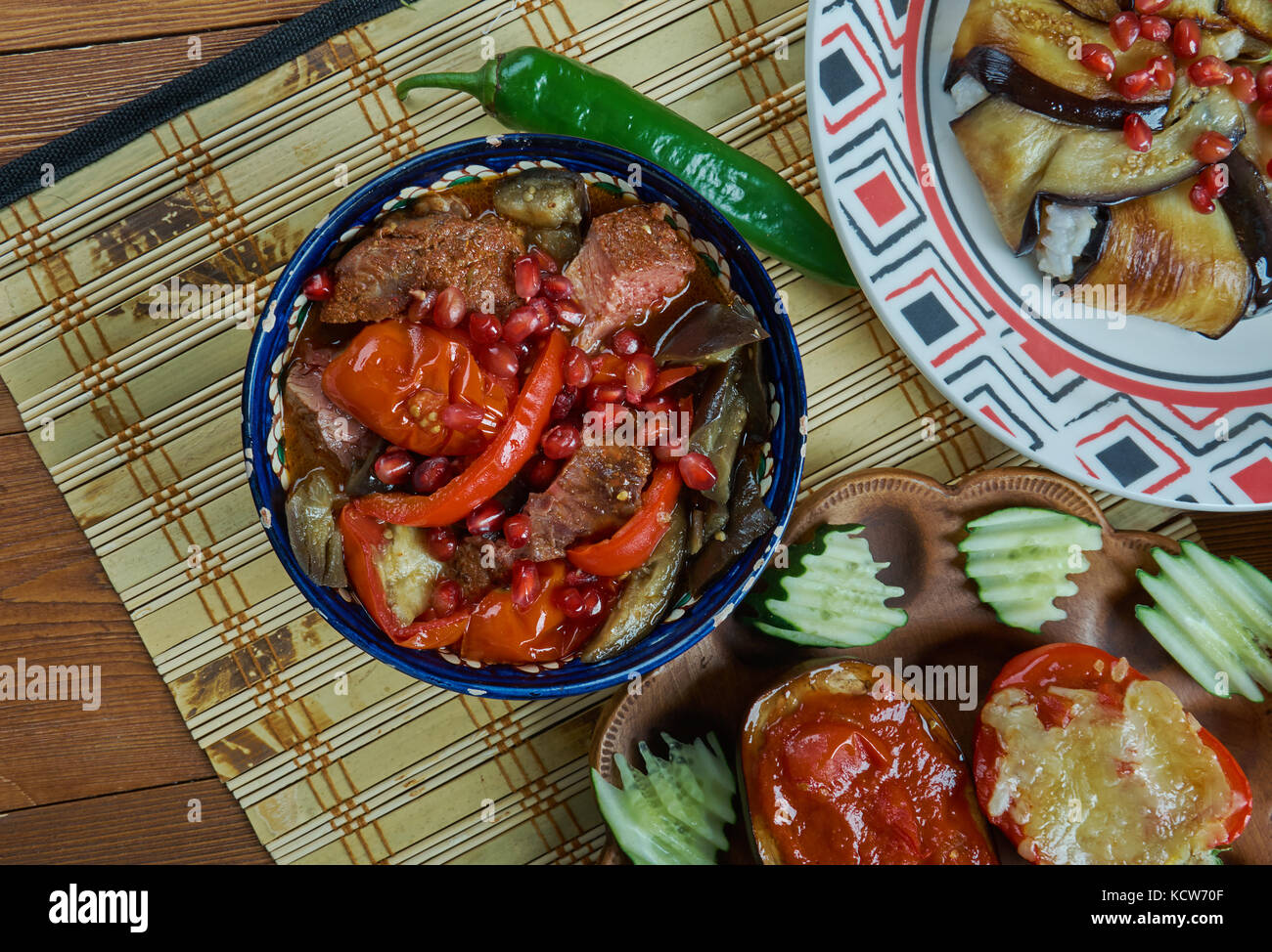 Turkish lamd Guvech. Traditional assorted turkish dishes, Top view ...