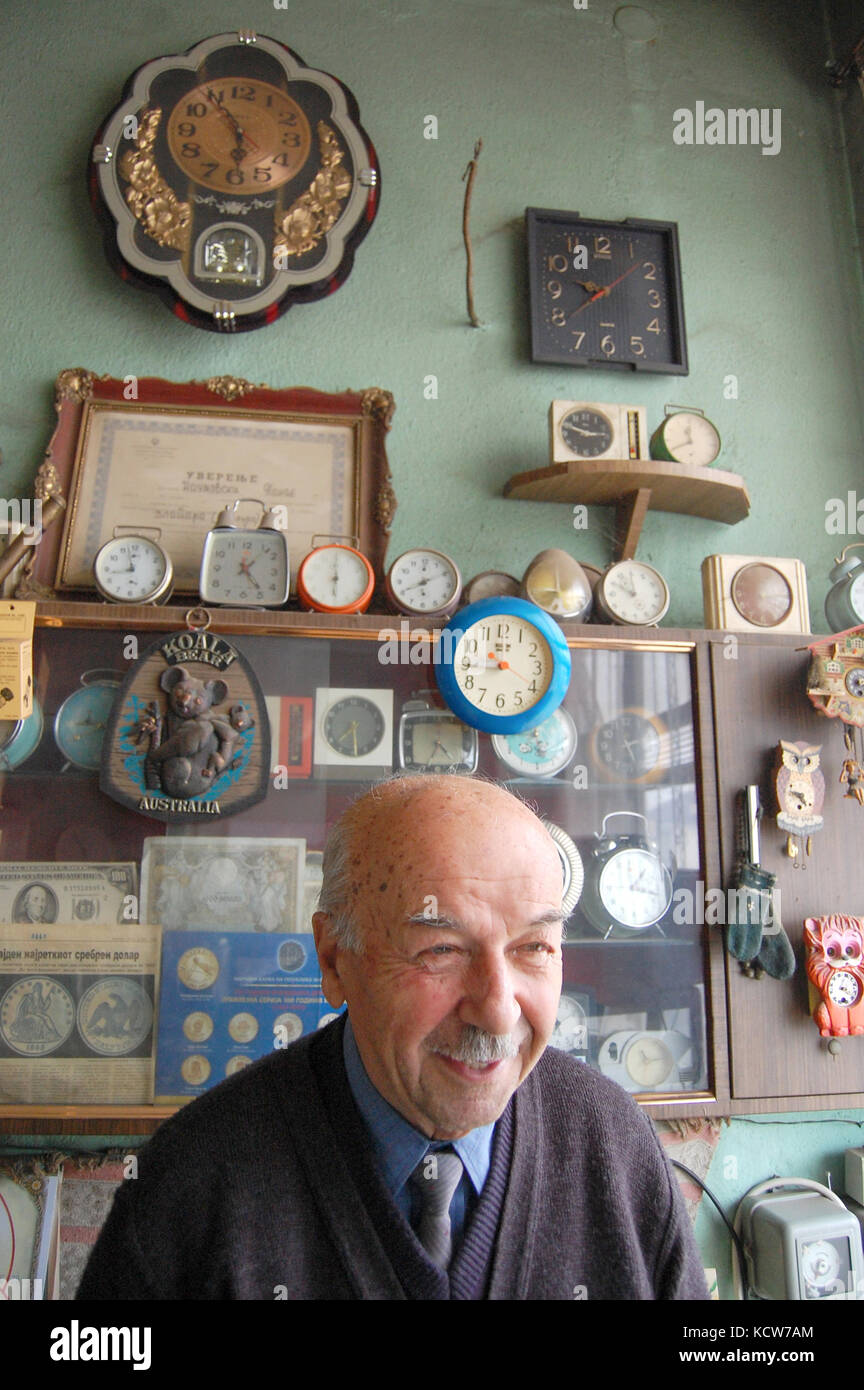 picture of a Old clockmaker posing in his workshop Jan22.2011, Resen ...