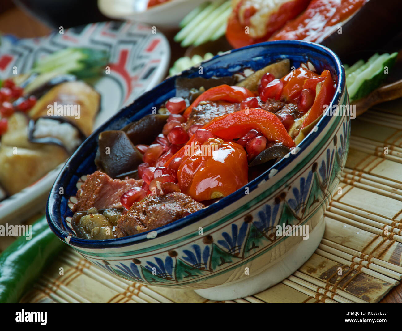 Turkish lamd Guvech. Traditional assorted turkish dishes, Top view ...