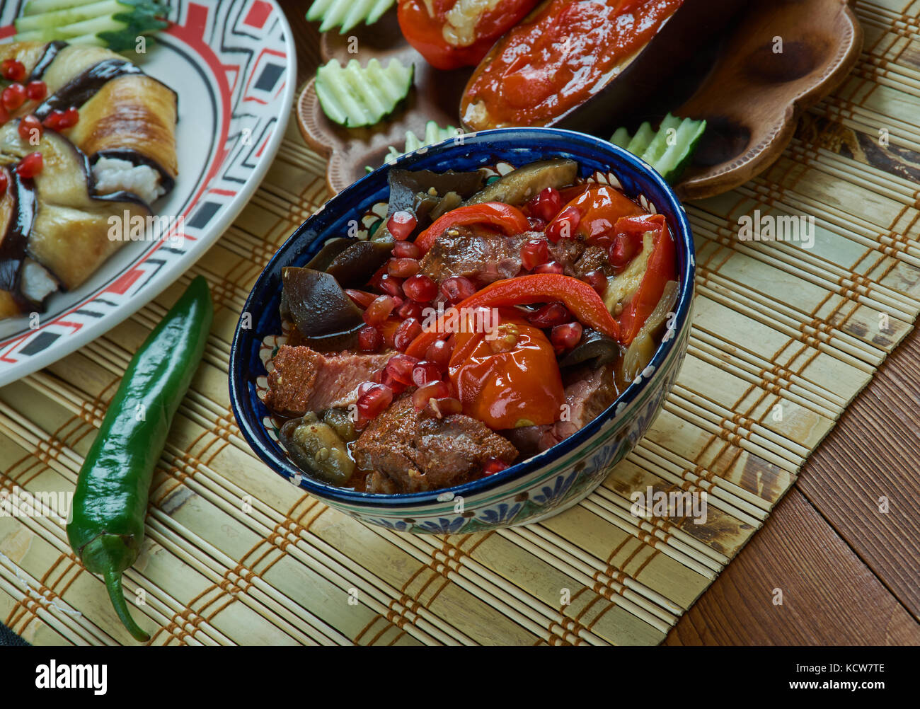 Turkish lamd Guvech. Traditional assorted turkish dishes, Top view ...