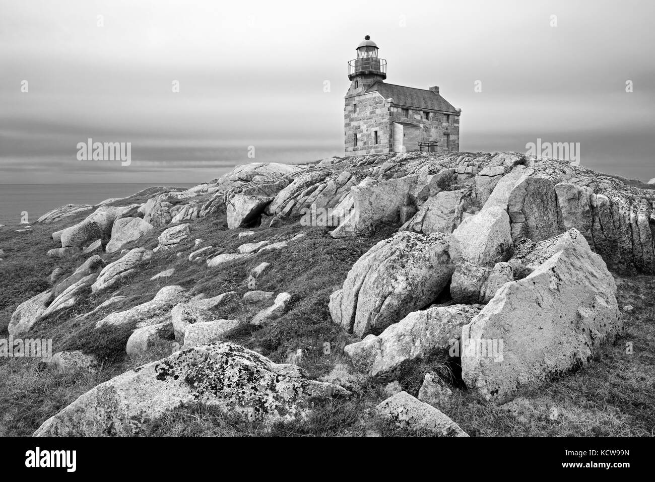 Restored granite lighthouse on the Atlantic Ocean Rose Blanche ...
