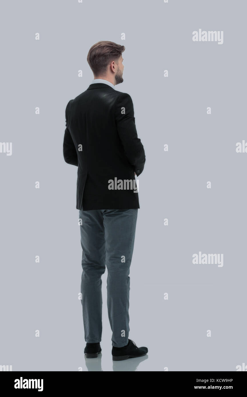 Business man looking at something isolated on white background Stock ...