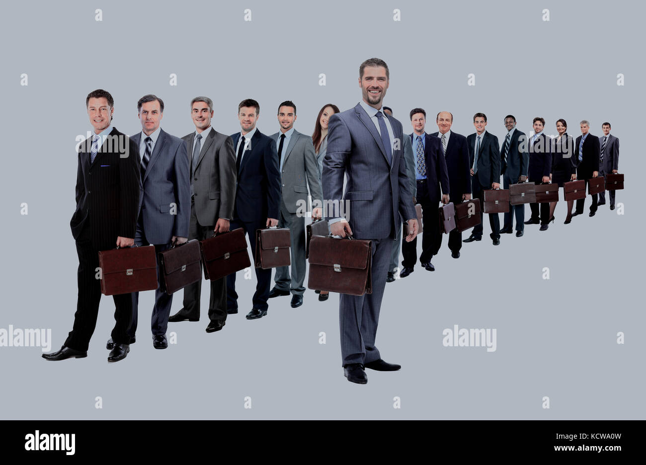 long queue of businesspeople with their briefcase Stock Photo - Alamy