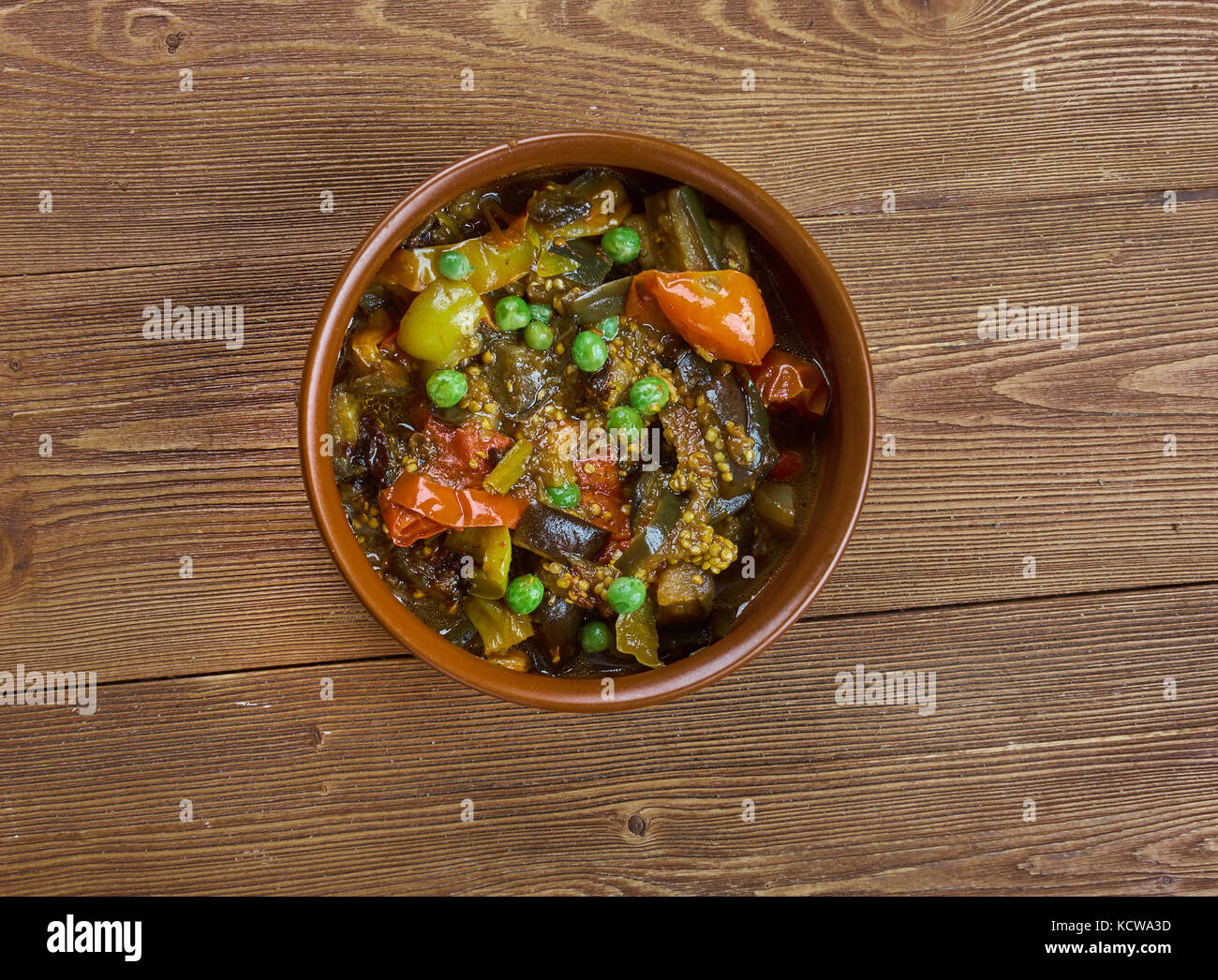 Bulgarian guvec , Dish of stewed vegetables and greens, close up Stock ...