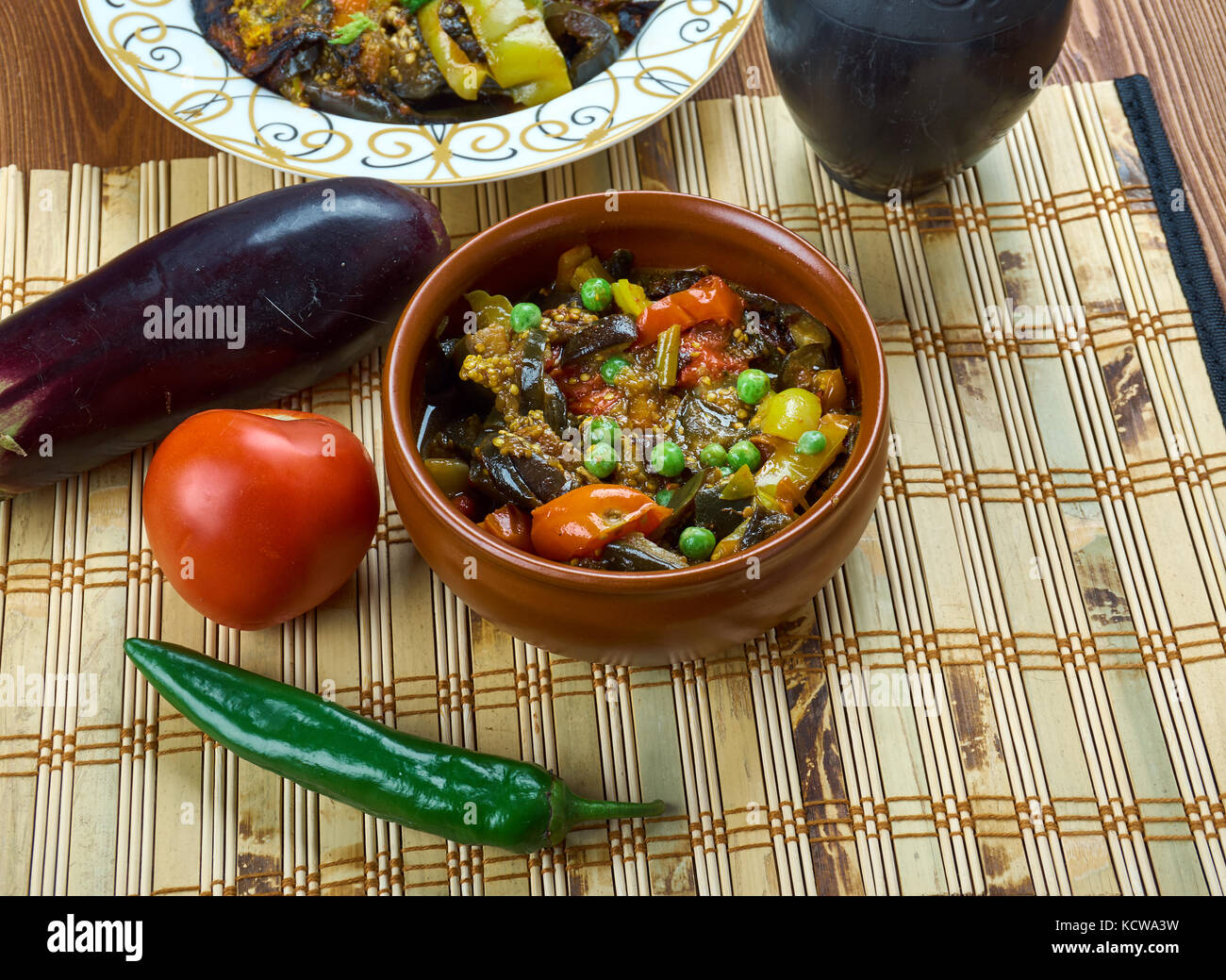 Bulgarian guvec , Dish of stewed vegetables and greens, close up Stock ...